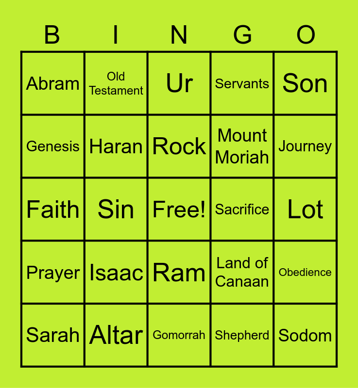 Abraham Bingo Card
