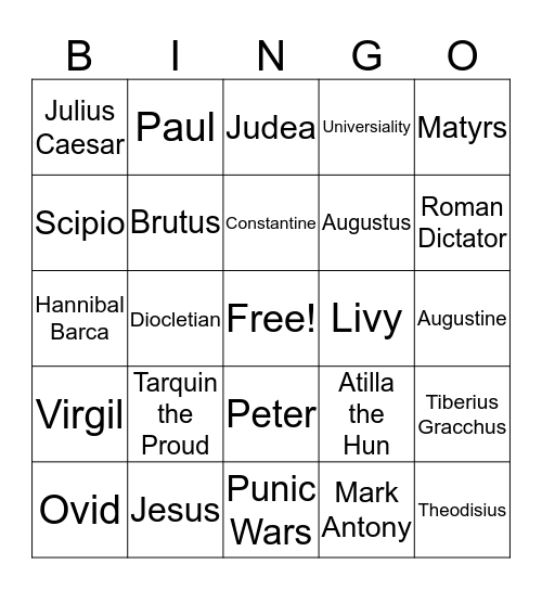 Chapter 6-The Romans and Christianity Bingo Card