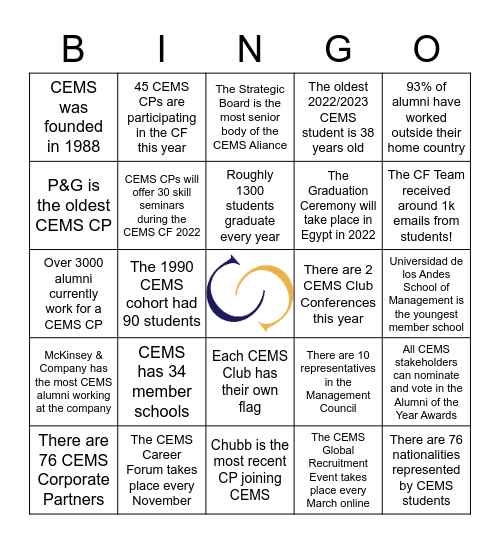 CEMS Bingo Card