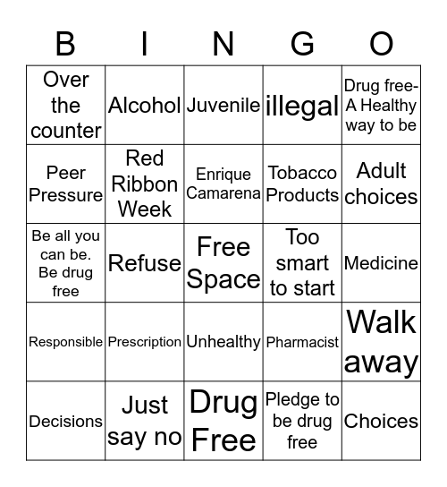 Drug Free Bingo Card
