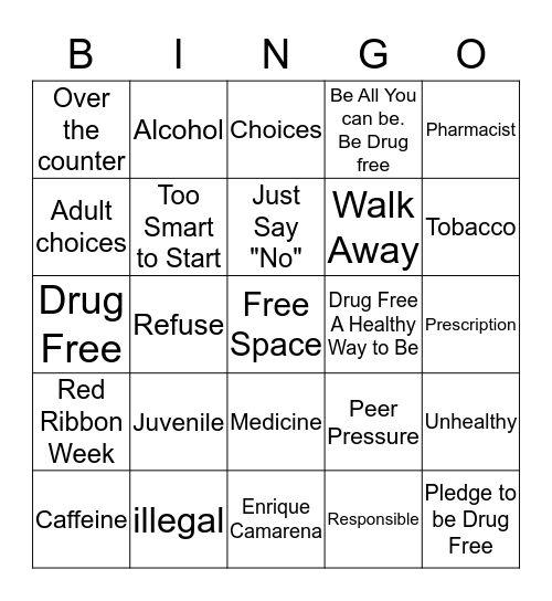 Drug Free Bingo Card