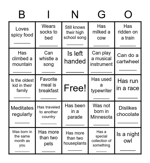 SNAP-Ed Get to Know You Bingo Card