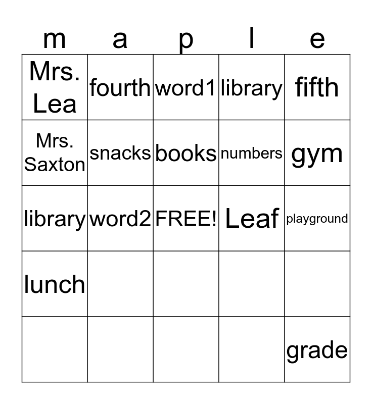 MAPLE LEAF SCHOOL Bingo Card
