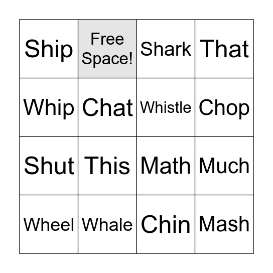 Digraph Bingo! Bingo Card