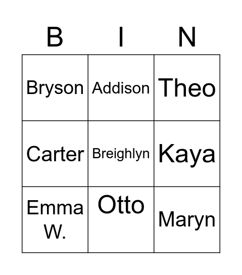 Name Bingo Card