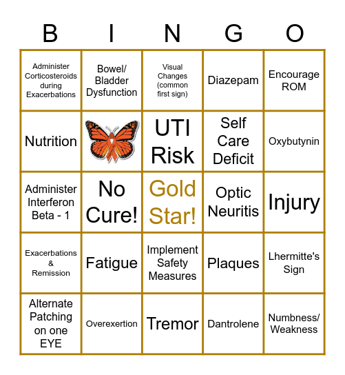 Multiple Sclerosis Bingo Card