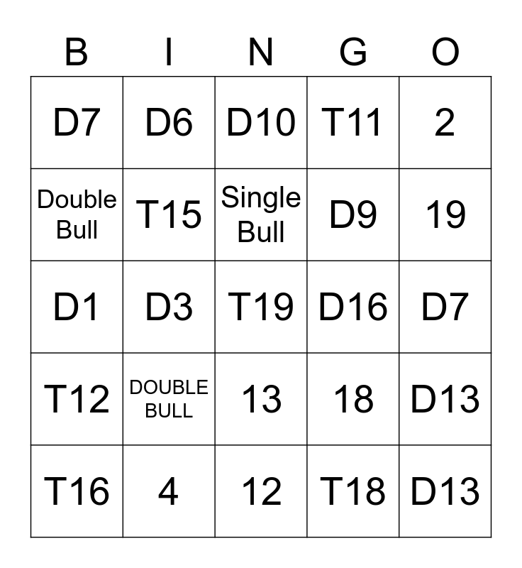 Darts Bingo Card Darts Bingo Card