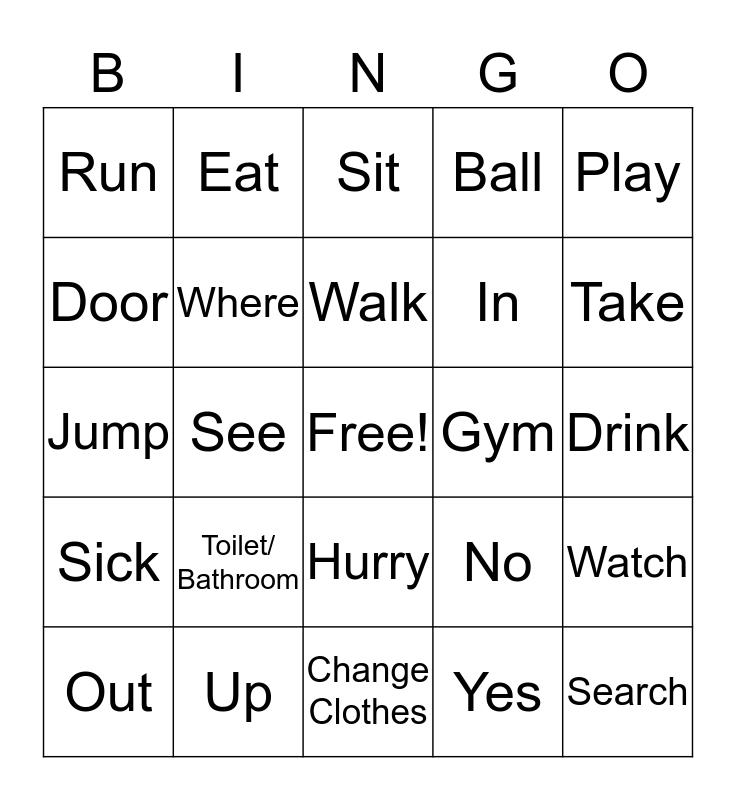 Sign Language Bingo Card