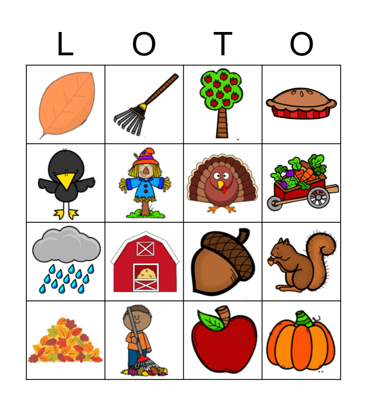 L'automne Bingo Card