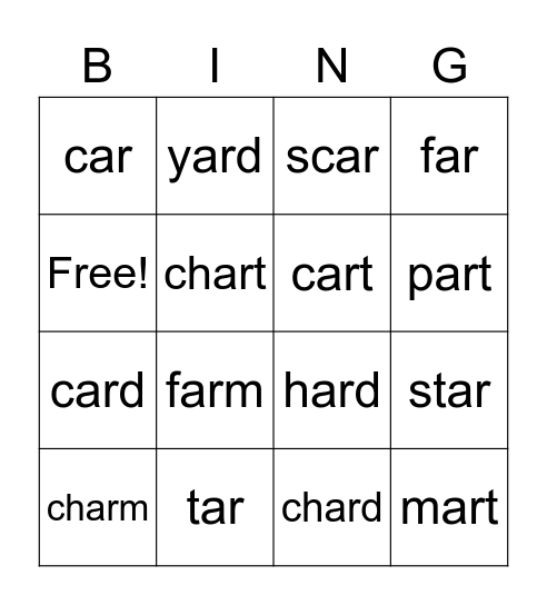 Vowel-R Bingo Card
