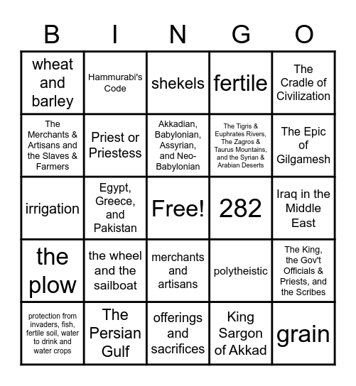 MESOPOTAMIA Bingo Card