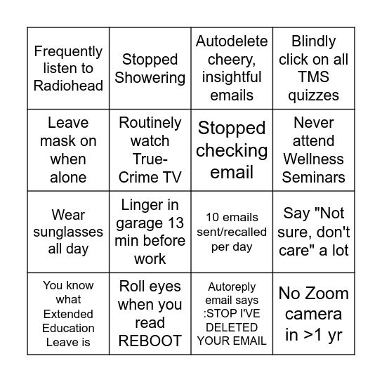 Burnout Bingo Card