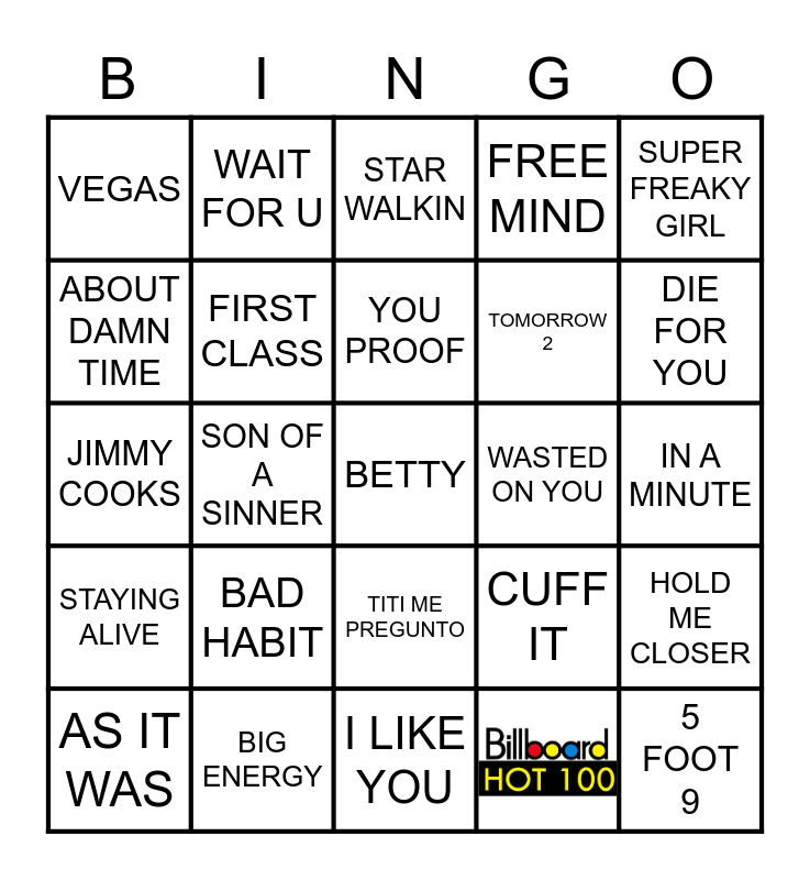 TOP BILLBOARD 10-2022 Bingo Card
