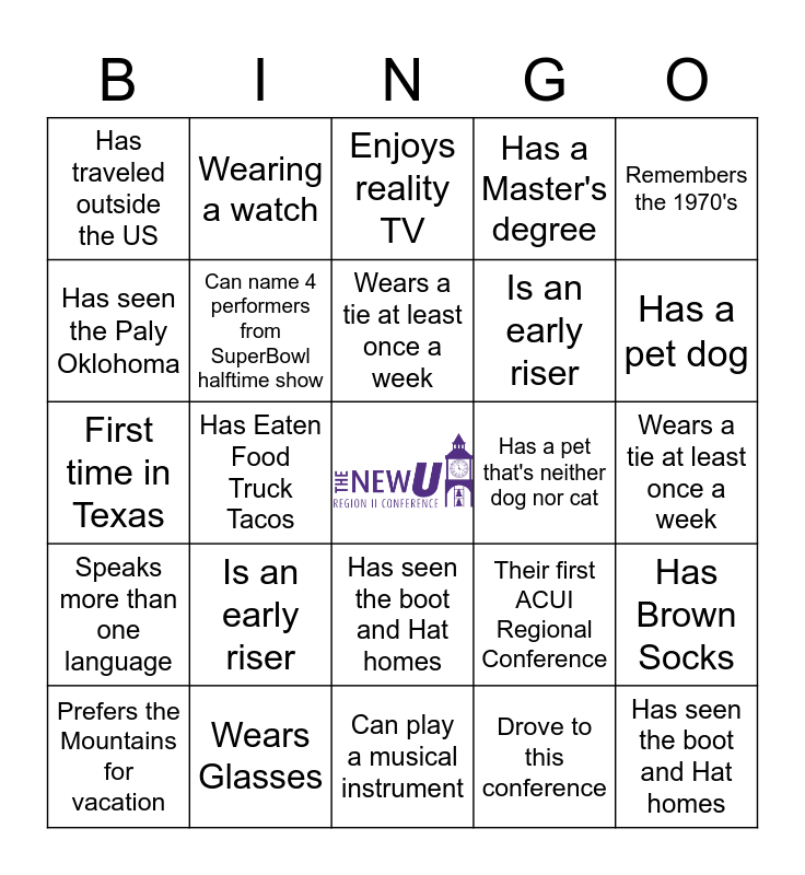 ACUI Region II Bingo Card