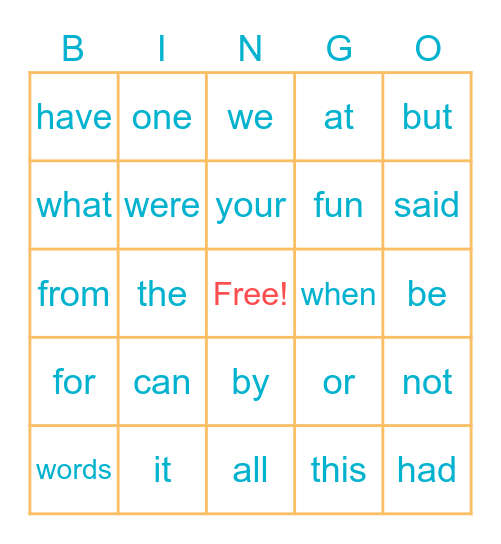 High Frequency Words 10/21/22 Bingo Card