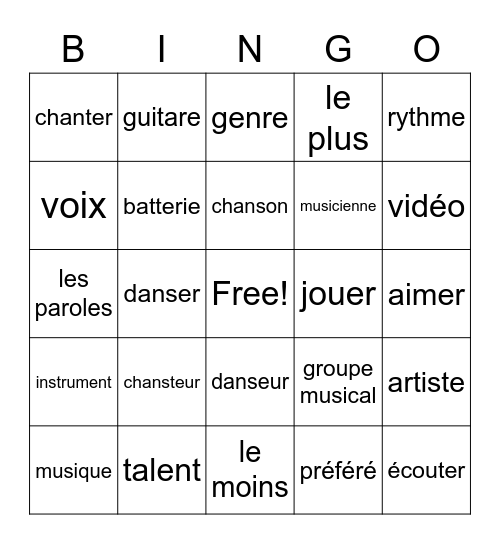 La musique Bingo Card