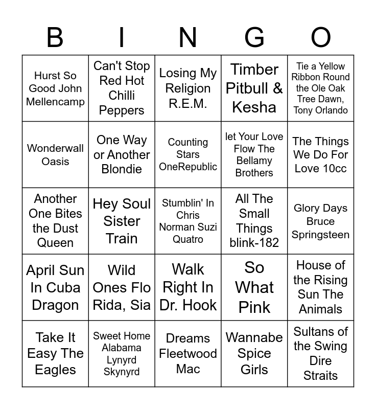 GHC All Staff Day Music Bingo Card