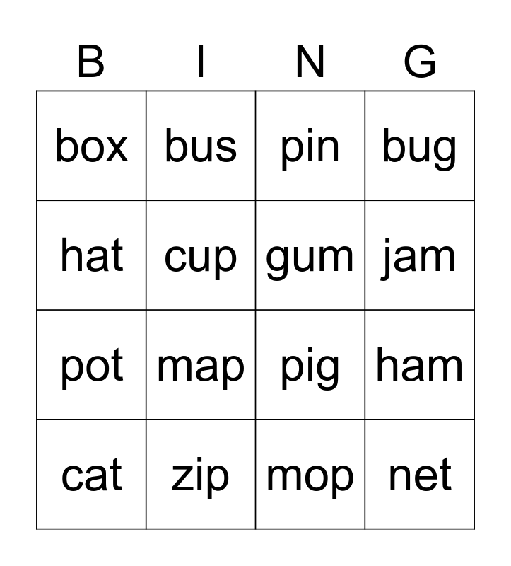 CVC Word Bingo! Bingo Card