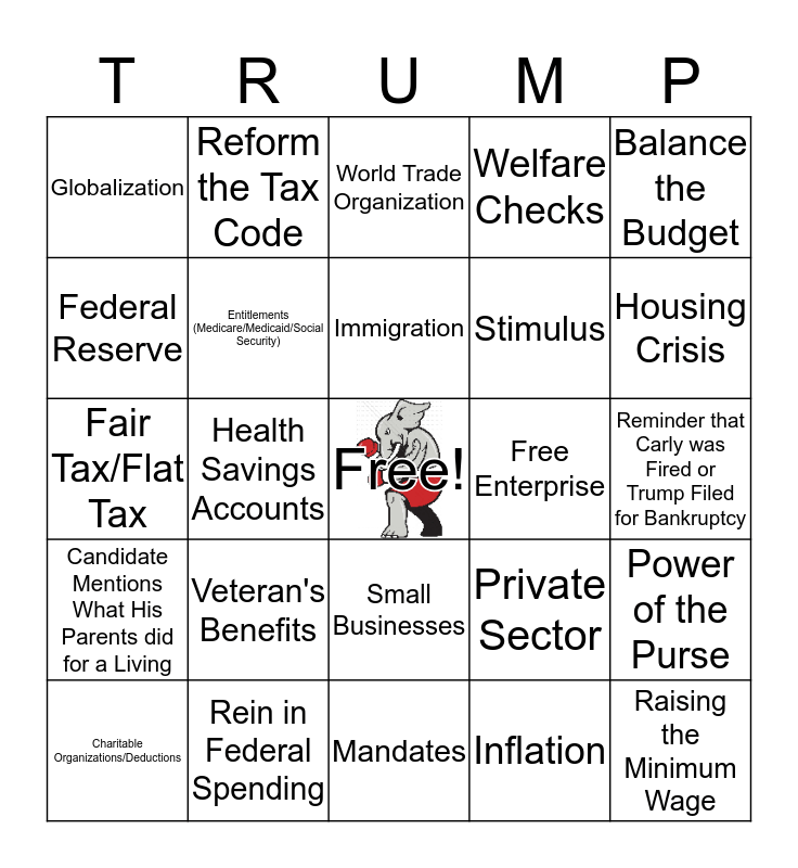 10/28 Republican Debate Card # 5 Bingo Card
