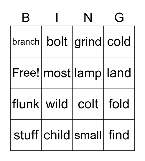 Closed syllable exceptions and Glued sounds Bingo Card