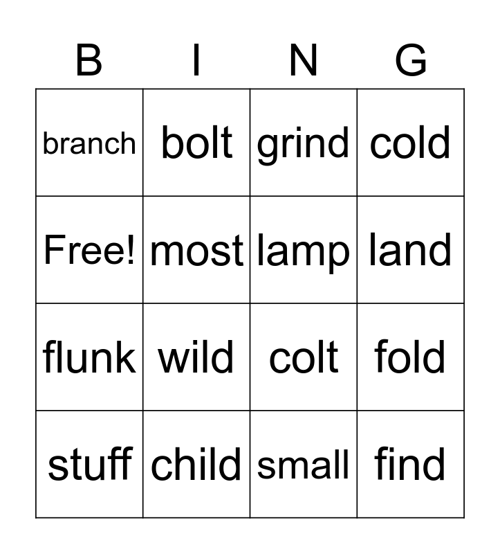 Closed syllable exceptions and Glued sounds Bingo Card