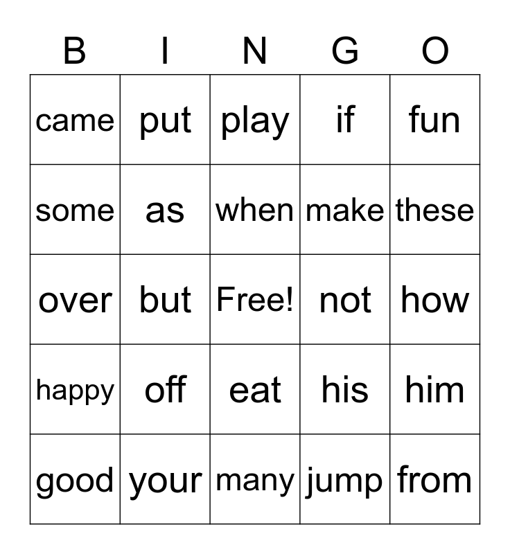 2G Power Words Bingo Card