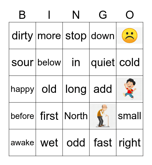 Antonym Bingo Card
