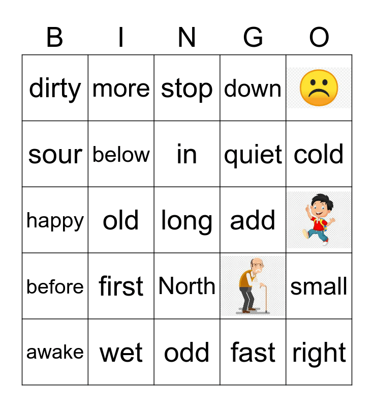 Antonym Bingo Card