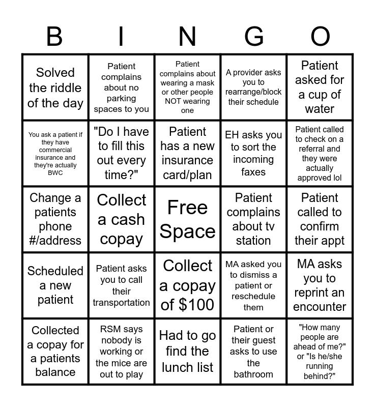 Pain Management Bingo Card
