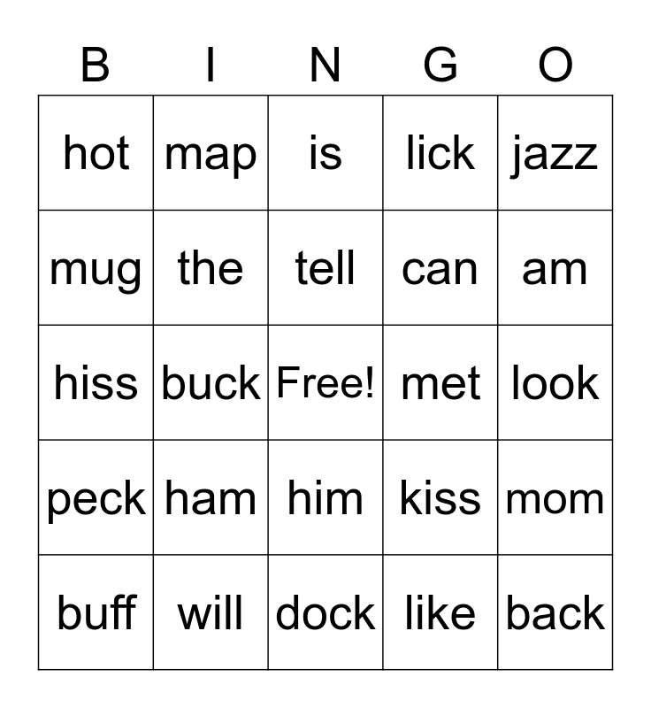 CVC, Floss, -ck & Sight Words Bingo Card
