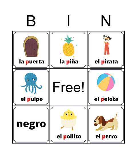 Letra P Bingo Card