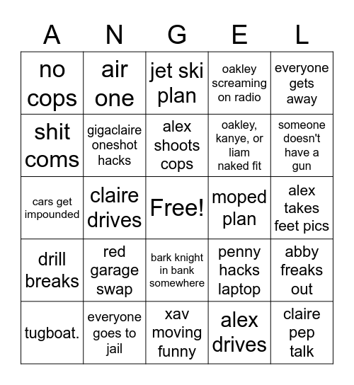 ANGLES HEIST BINGO Card