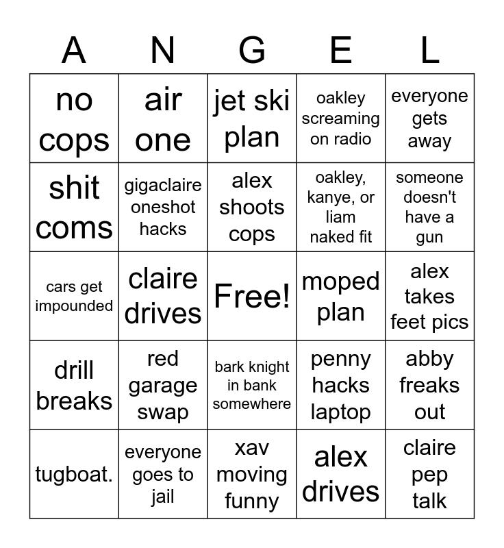 ANGLES HEIST BINGO Card