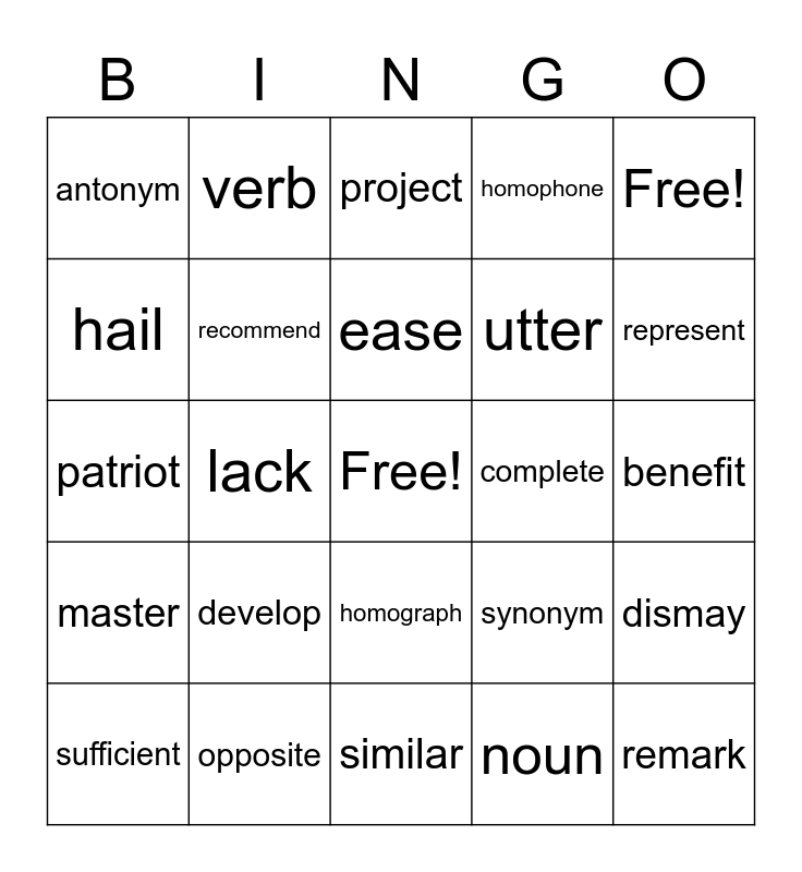 Wordly Wise Level 4 Unit 1 Bingo Card