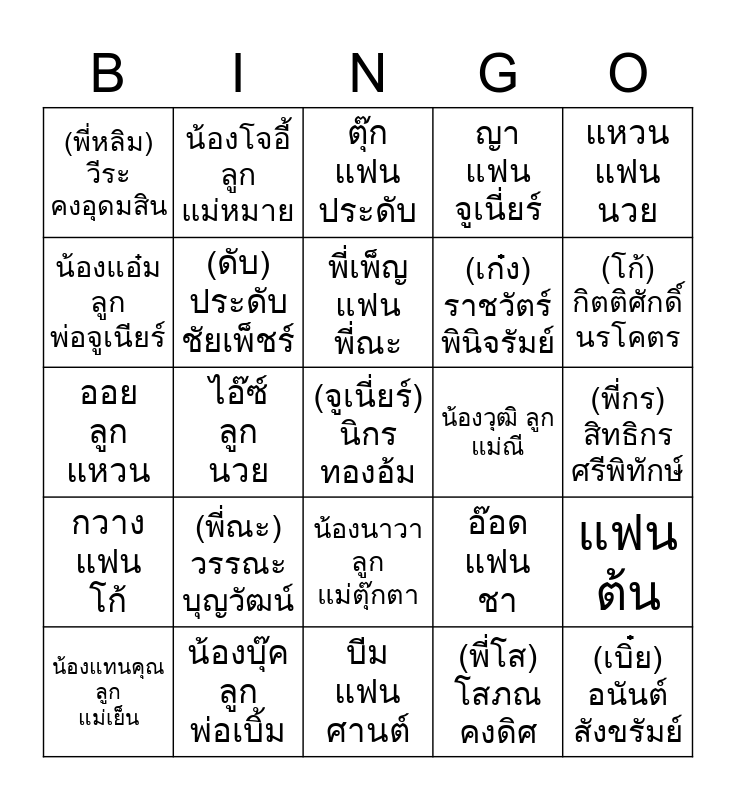 ครอบครัวโทรคม 65 Bingo Card