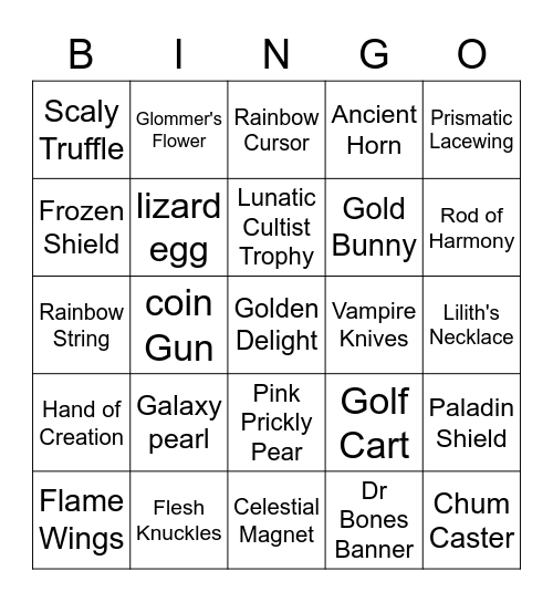 RARE ITEM IN TERRARIA BINGO Card