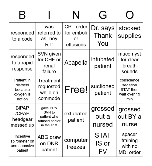 Respiratory care week bingo Card