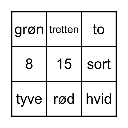 Tal og farver Bingo Card