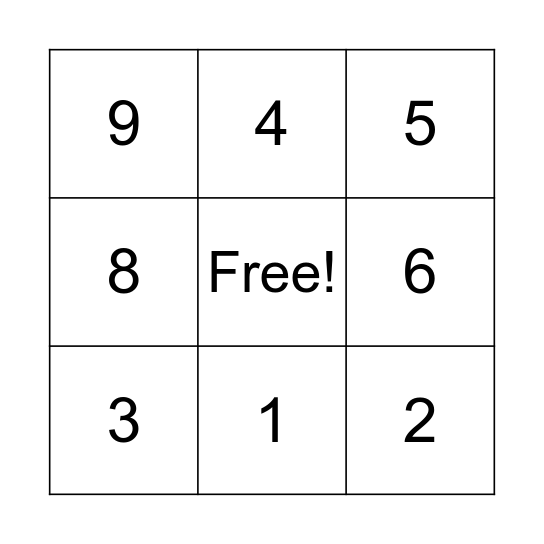 Numbers 0-10 Bingo Card