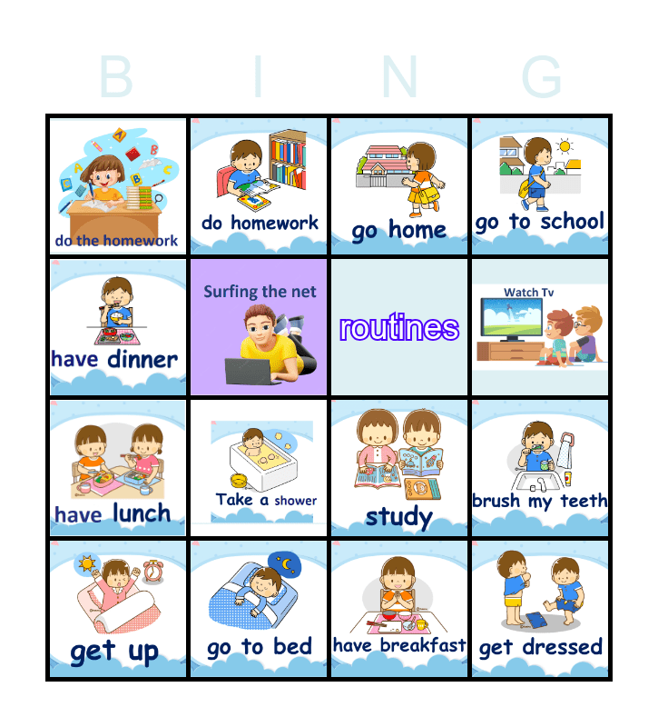 Daily routines TEACHER ORLY Bingo Card