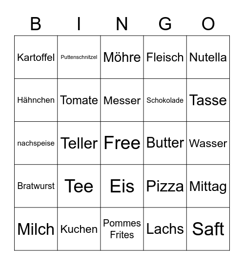 Deutsch Essen Bingo 6UX Bingo Card