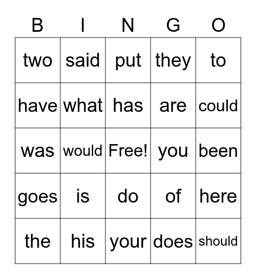 Jail Bird Words Bingo Card