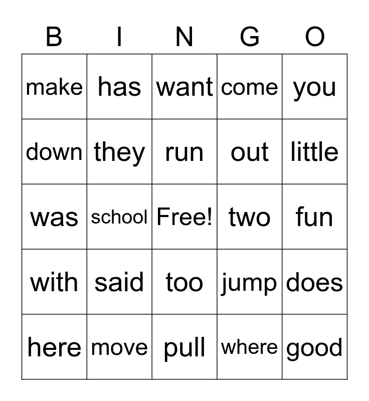 Wonders K&1-1 HFW Bingo Card