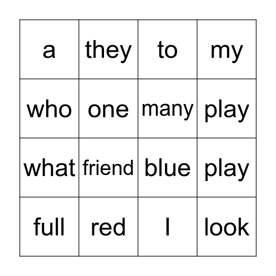 SIGHT WORD BINGO Card