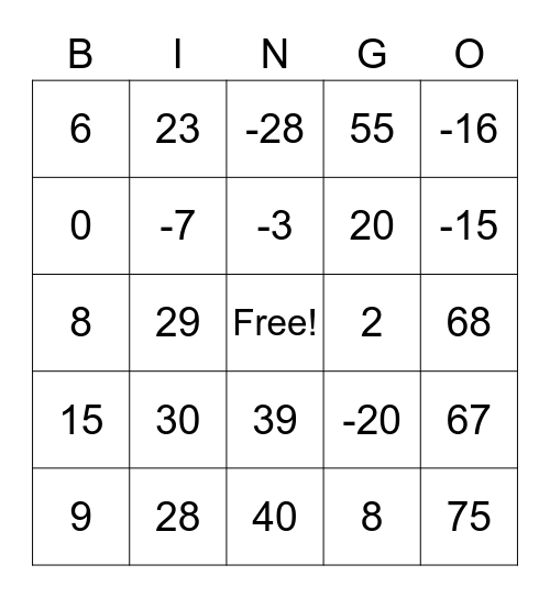 Number Bingo 1-75 Bingo Card