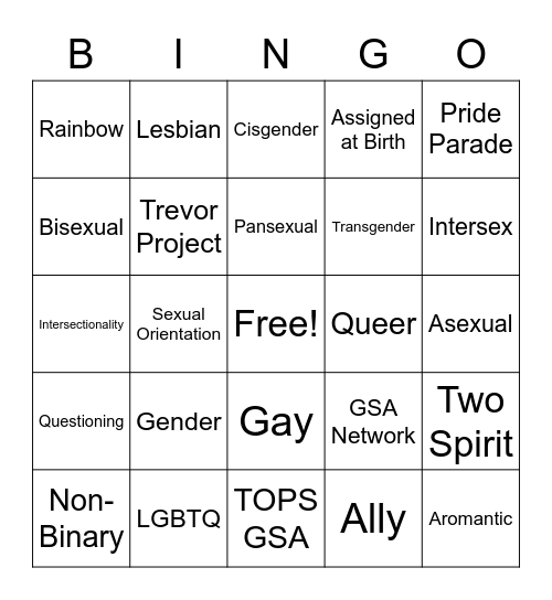 GSA Bingo Card