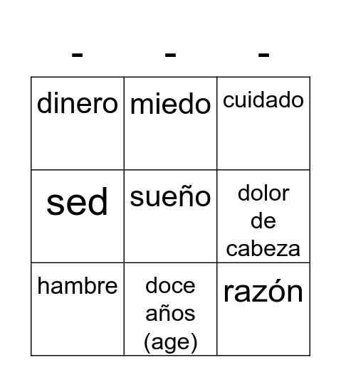 tengo/tiene Bingo Card