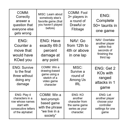 Task List Bingo Card