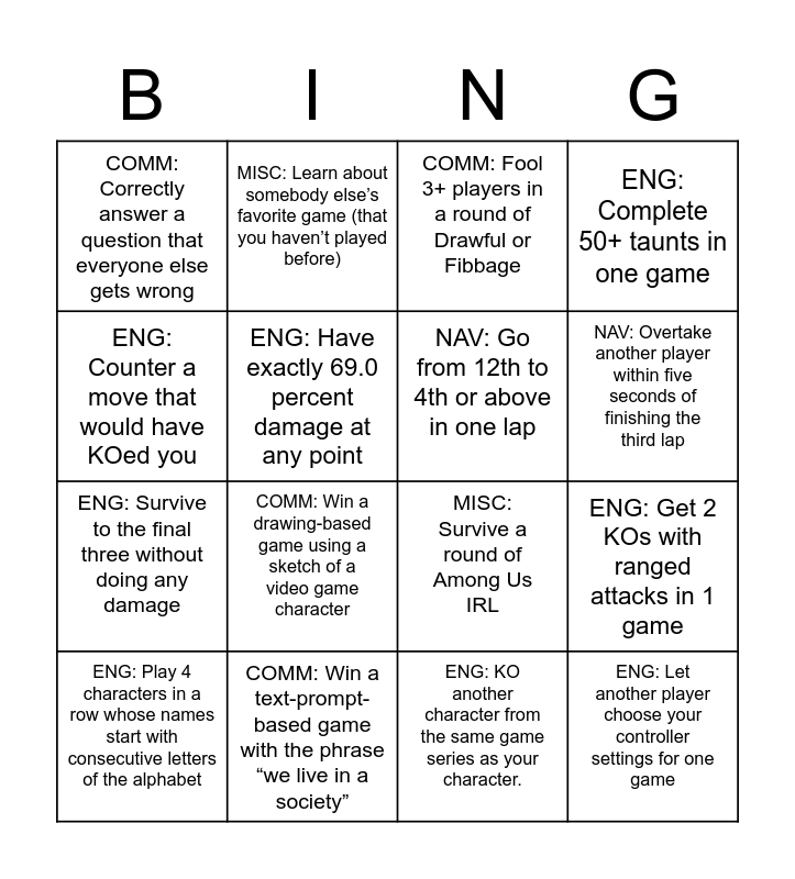 Task List Bingo Card