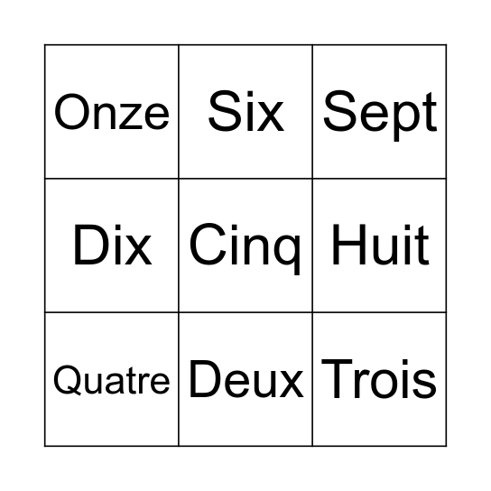 Les nombres Bingo Card
